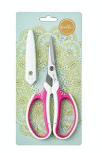 beaditive multipurpose craft scissors - high-leverage with sharp carbon steel blades - ergonomic sewing scissors for heavy duty projects - office, scrapbook, leather scissors