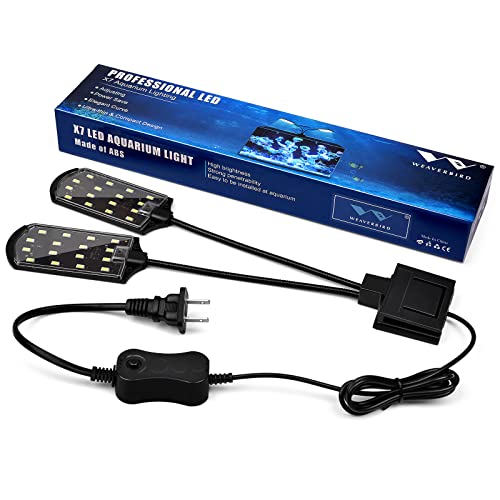 WEAVERBIRD Double Head Aquarium Fish Tank Light 15W 32 LED Aquarium Planted Clip Lamp 1600LM White LED Lighting for 8-15 Inch Fish Tank