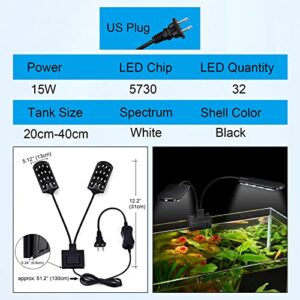 WEAVERBIRD Double Head Aquarium Fish Tank Light 15W 32 LED Aquarium Planted Clip Lamp 1600LM White LED Lighting for 8-15 Inch Fish Tank