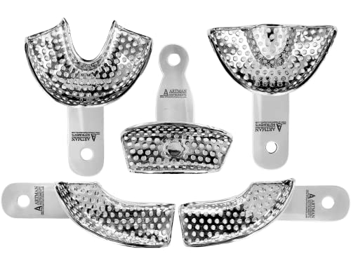 Dental Anti Gag Reflex Impression Trays Plasma Coated Perforated Stainless Steel Quick Cleaning Dentures Orthodontics by Artman Set of 5