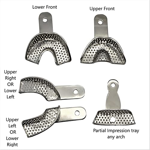 Dental Anti Gag Reflex Impression Trays Plasma Coated Perforated Stainless Steel Quick Cleaning Dentures Orthodontics by Artman Set of 5