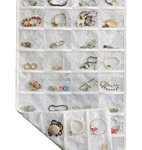 BB Brotrade Hanging Jewelry Organizer,Double Sided Jewelry Storage Organizer with Embossed Pattern,80 Clear PVC Pockets Organizer for Holding Jewelries (White)