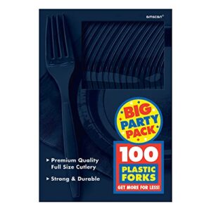 amscan blue plastic fork mega pack-100pc, standard size, true navy