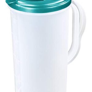 BPA Free, 2 Quart 1.9 L (Half Gallon) Round Snap Tight Pivot Top Spout & Tab Clear Base Plastic Pitcher With Lid & Measurements-Dishwasher Safe,64 oz.