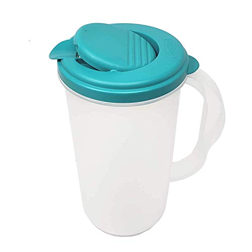 BPA Free, 2 Quart 1.9 L (Half Gallon) Round Snap Tight Pivot Top Spout & Tab Clear Base Plastic Pitcher With Lid & Measurements-Dishwasher Safe,64 oz.