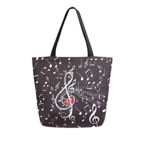 zzkko music note canvas tote grocery bag shoulder casual book bag large for women teachers, love note cotton bag shopping purse handbag reusable multipurpose use