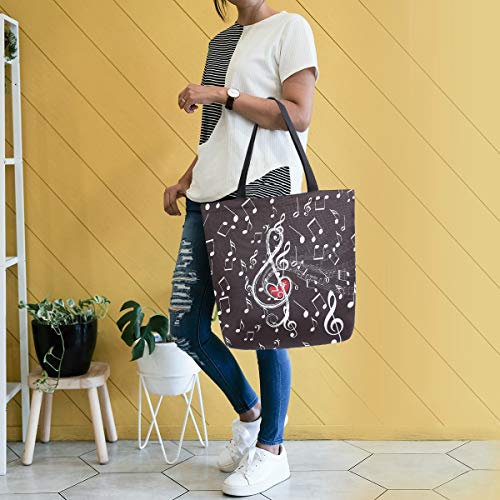 ZZKKO Music Note Canvas Tote Grocery Bag Shoulder Casual Book Bag Large for Women Teachers, Love Note Cotton Bag Shopping Purse Handbag Reusable Multipurpose Use