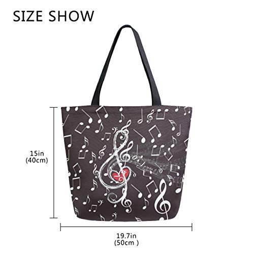 ZZKKO Music Note Canvas Tote Grocery Bag Shoulder Casual Book Bag Large for Women Teachers, Love Note Cotton Bag Shopping Purse Handbag Reusable Multipurpose Use