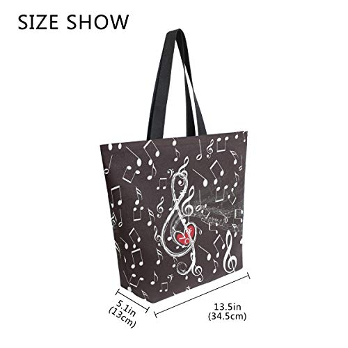 ZZKKO Music Note Canvas Tote Grocery Bag Shoulder Casual Book Bag Large for Women Teachers, Love Note Cotton Bag Shopping Purse Handbag Reusable Multipurpose Use