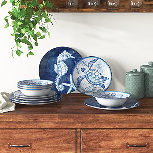 Certified International Oceanic 12 piece Melamine Dinnerware Set, Service for 4, Multi Colored