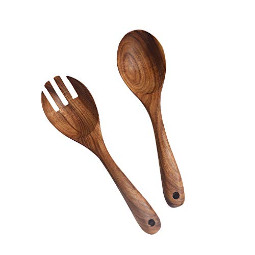 Wooden Salad Server Set of 2 Acacia Stirring Spoon 10-Inch Wooden Utensils for Serving Salad