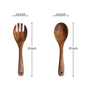 Wooden Salad Server Set of 2 Acacia Stirring Spoon 10-Inch Wooden Utensils for Serving Salad