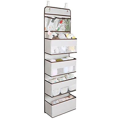 Univivi Door Hanging Organizer Nursery Closet Cabinet Baby Storage with 4 Large Pockets and 3 Small PVC Pockets for Cosmetics, Toys and Sundries (Beige)