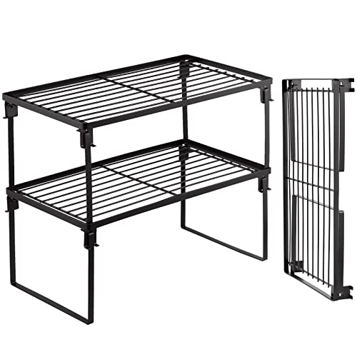 Tomorotec [2 Pack] Stackable Kitchen Storage Shelf Rack, Foldable Spice Rack Cabinet Organization Storage Shelves, Kitchen Shelves, Kitchen Counter & Cabinet Shelf Organizer,