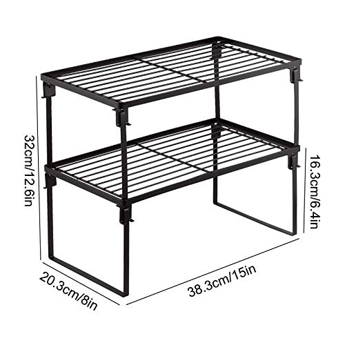 Tomorotec [2 Pack] Stackable Kitchen Storage Shelf Rack, Foldable Spice Rack Cabinet Organization Storage Shelves, Kitchen Shelves, Kitchen Counter & Cabinet Shelf Organizer,