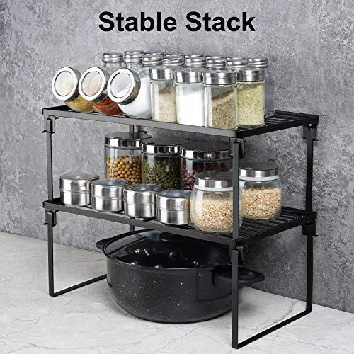 Tomorotec [2 Pack] Stackable Kitchen Storage Shelf Rack, Foldable Spice Rack Cabinet Organization Storage Shelves, Kitchen Shelves, Kitchen Counter & Cabinet Shelf Organizer,