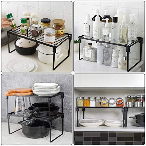 Tomorotec [2 Pack] Stackable Kitchen Storage Shelf Rack, Foldable Spice Rack Cabinet Organization Storage Shelves, Kitchen Shelves, Kitchen Counter & Cabinet Shelf Organizer,