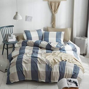 hyprest queen duvet cover - 100% cotton duvet cover queen blue buffalo plaid soft breathable farmhouse style