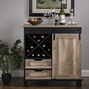 glitzhome rustic wine cabinet with storage 2-sections wood bar cabinet with wine storage home bar liquor alcohol cabinet with drawers wine display sideboard for kitchen dining room, 31.5”l