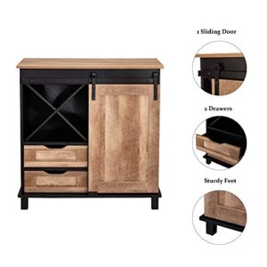 glitzhome Rustic Wine Cabinet with Storage 2-Sections Wood Bar Cabinet with Wine Storage Home Bar Liquor Alcohol Cabinet with Drawers Wine Display Sideboard for Kitchen Dining Room, 31.5”L