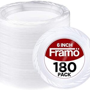 Framo Disposable Clear Plastic Dessert Plates 6 Inch (180 Pack) Microwaveable Small Plastic Plates In Bulk for Parties. Catering. BBQ, Travel