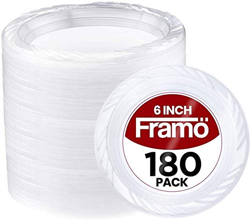 Framo Disposable Clear Plastic Dessert Plates 6 Inch (180 Pack) Microwaveable Small Plastic Plates In Bulk for Parties. Catering. BBQ, Travel