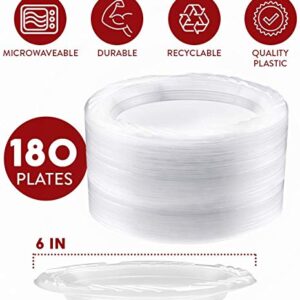 Framo Disposable Clear Plastic Dessert Plates 6 Inch (180 Pack) Microwaveable Small Plastic Plates In Bulk for Parties. Catering. BBQ, Travel