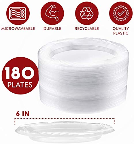 Framo Disposable Clear Plastic Dessert Plates 6 Inch (180 Pack) Microwaveable Small Plastic Plates In Bulk for Parties. Catering. BBQ, Travel