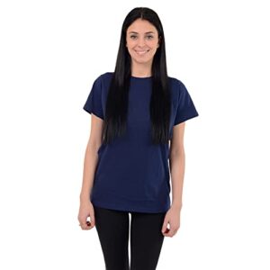 Post Surgery Recovery Tshirt Snap Open Tearaway Shirt (2XL, Navy/Women)