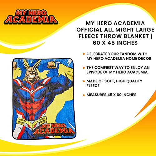 JUST FUNKY My Hero Academia All Might Large Fleece Throw Blanket | Official My Hero Academia Collectible Decorative Throw Blanket | 60 x 45 Inches