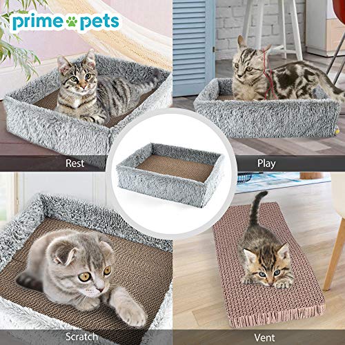 PrimePets Cat Scratcher Lounge with 2 Removable Cat Scratch Cardboard, Reversible Cat Scratching Pad Box Bed, 2 in 1, Corrugated Board, Catnip Included