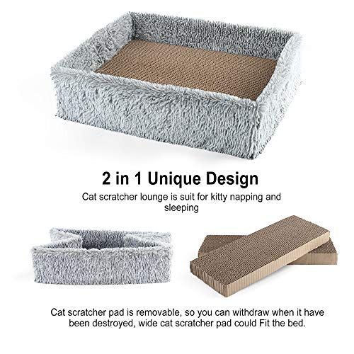 PrimePets Cat Scratcher Lounge with 2 Removable Cat Scratch Cardboard, Reversible Cat Scratching Pad Box Bed, 2 in 1, Corrugated Board, Catnip Included