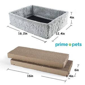 PrimePets Cat Scratcher Lounge with 2 Removable Cat Scratch Cardboard, Reversible Cat Scratching Pad Box Bed, 2 in 1, Corrugated Board, Catnip Included