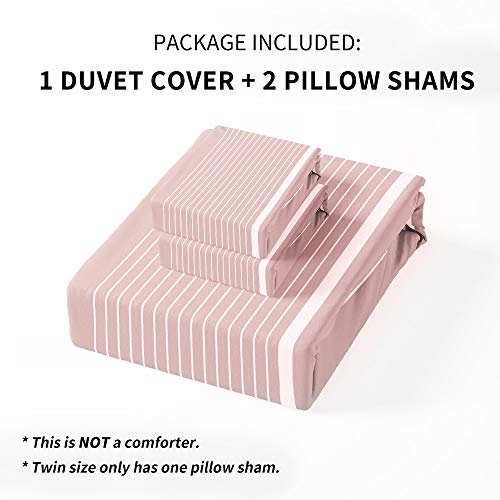 HYPREST 100% Cotton Duvet Cover Queen - Pink Striped Duvet Cover Soft Comfortable Cute Light Pink Comforter Cover Bedding Set