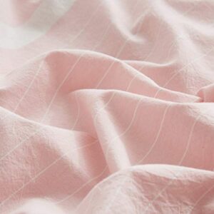 HYPREST 100% Cotton Duvet Cover Queen - Pink Striped Duvet Cover Soft Comfortable Cute Light Pink Comforter Cover Bedding Set