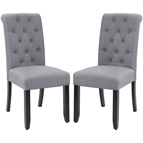 VICTONE Dining Chair Fabric Tufted Upholstered Design Armless Chair Set of 2 (Grey)