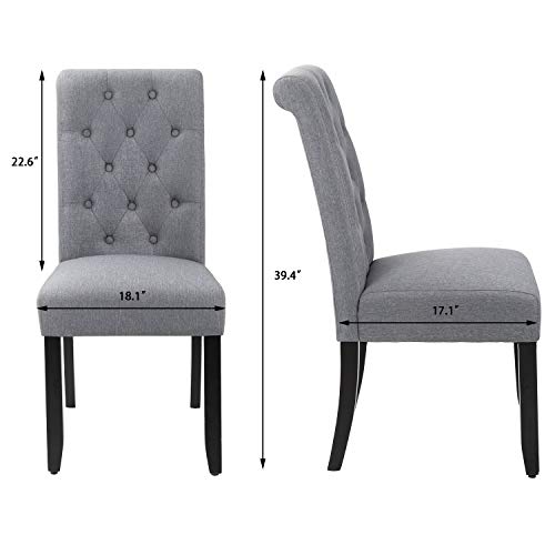 VICTONE Dining Chair Fabric Tufted Upholstered Design Armless Chair Set of 2 (Grey)