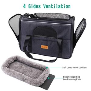 Cat Carrier Dog Carrier, Pet Travel Carrier Airline Approved for Small Dogs Puppies Cats of 15lbs, Portable Pet Transport Bag with Adjustable Shoulder Strap + Removable Soft Cushion + Foldable Bowl