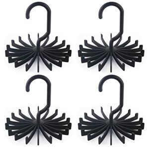 bigotters 4 pack updated twirl tie rack, 5.3 inches large size rotating belt scarf hanger holder hook for closet storage (black)