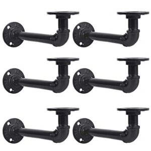 pipe shelf brackets set of 6(19x9cm) iron pipe brackets industrial pipe shelving brackets for custom floating shelves diy rustic shelf brackets black hardware included