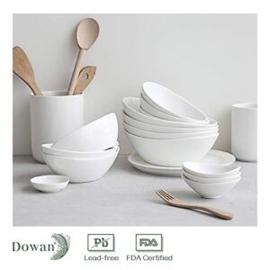 DOWAN White Cereal bowls, 16 Ounces Ceramic Dessert Bowls Set of 6, Oval Ice Cream Bowls for Cereal Snack Dessert Pasta and Side Dish, Microwave & Dishwasher Safe, Good Size for Garden Tea Parties