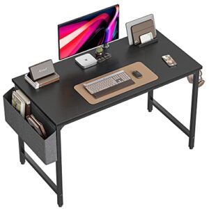 cubicubi computer desk 47" study writing table for home office, modern simple style pc desk, black metal frame, black