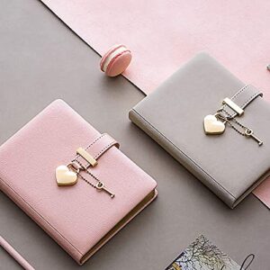 MYUOOT B6 Heart Shaped Combination Lock Diary with Key PU Leather Journal Diary with Lock and Key Journal Notebook with Lock Locking Journal Diary Notebook for Girls Boys Men Women, Pink