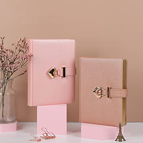 MYUOOT B6 Heart Shaped Combination Lock Diary with Key PU Leather Journal Diary with Lock and Key Journal Notebook with Lock Locking Journal Diary Notebook for Girls Boys Men Women, Pink