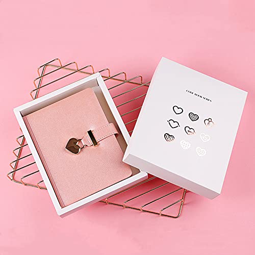 MYUOOT B6 Heart Shaped Combination Lock Diary with Key PU Leather Journal Diary with Lock and Key Journal Notebook with Lock Locking Journal Diary Notebook for Girls Boys Men Women, Pink