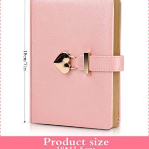 MYUOOT B6 Heart Shaped Combination Lock Diary with Key PU Leather Journal Diary with Lock and Key Journal Notebook with Lock Locking Journal Diary Notebook for Girls Boys Men Women, Pink