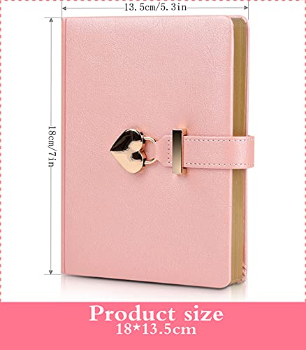 MYUOOT B6 Heart Shaped Combination Lock Diary with Key PU Leather Journal Diary with Lock and Key Journal Notebook with Lock Locking Journal Diary Notebook for Girls Boys Men Women, Pink