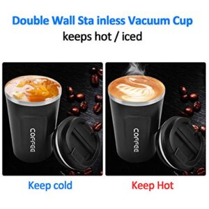 12 oz Stainless Steel Vacuum Insulated Tumbler - Coffee Travel Mug Spill Proof with Lid - Thermos Cup for Keep Hot/Ice Coffee,Tea and Beer (Black)