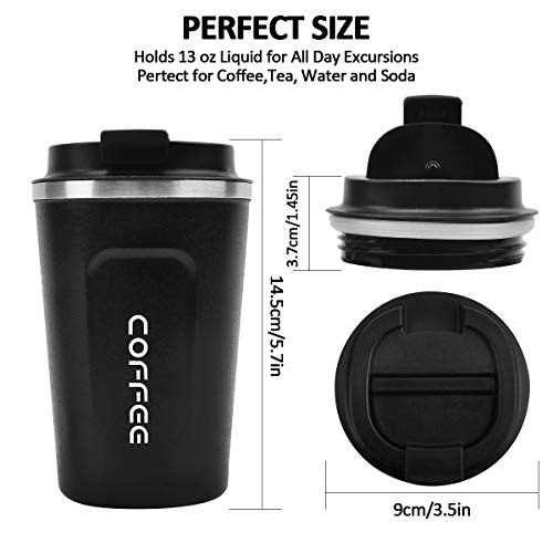 12 oz Stainless Steel Vacuum Insulated Tumbler - Coffee Travel Mug Spill Proof with Lid - Thermos Cup for Keep Hot/Ice Coffee,Tea and Beer (Black)