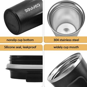 12 oz Stainless Steel Vacuum Insulated Tumbler - Coffee Travel Mug Spill Proof with Lid - Thermos Cup for Keep Hot/Ice Coffee,Tea and Beer (Black)